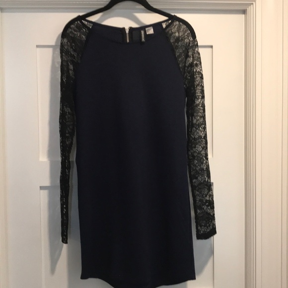 Divided | Dresses | Divided Hm Blue Dress With Black Lace Sleeves ...